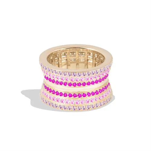 CAMPBELL + CHARLOTTE Revel Dimensional Pave Cigar Band - Sapphire/ Garnet/ Amethyst