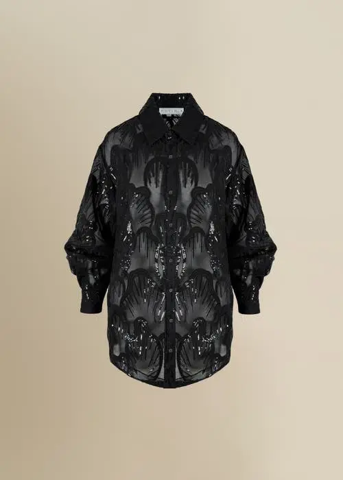 CONTESSA MILLS Wicca Embroidered Tulle Shirt Dress - Black