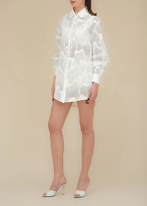 CONTESSA MILLS Wicca Embroidered Tulle Shirt Dress - White