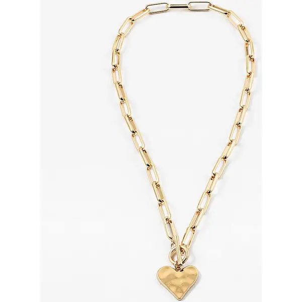 ERIN MCDERMOTT JEWELRY Hammered Heart Toggle Chain Necklace - Gold
