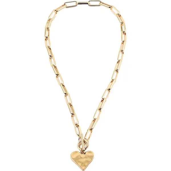 ERIN MCDERMOTT JEWELRY Hammered Heart Toggle Chain Necklace - Gold