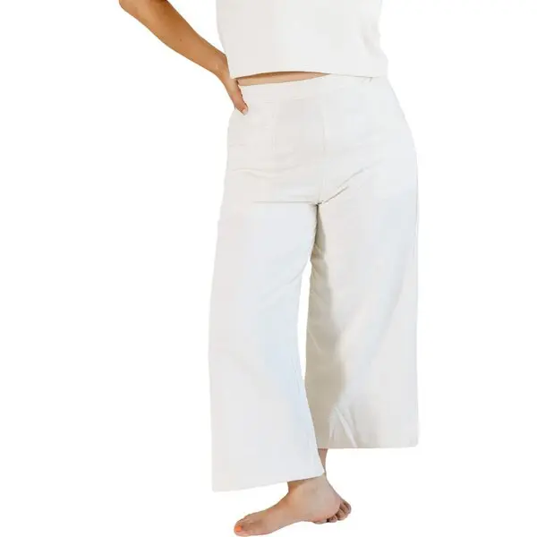 POPLINEN Nin Linen Cropped Wide Leg Pants - Ivory