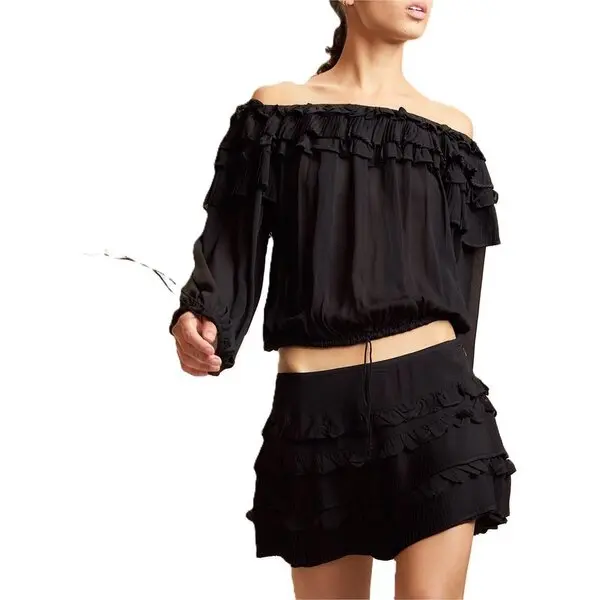 Cynthia Rowley Ruffle Pleated Micro Skirt - Black