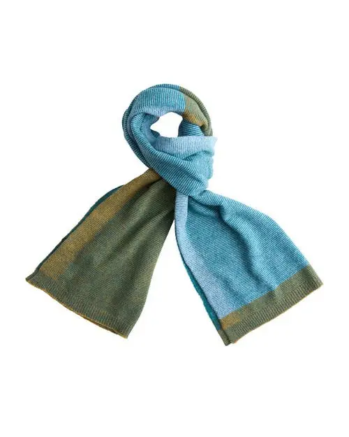 MONTICELLI CASHMERE Cashmere Merino Ultra-soft Marled Knit Scarf - Blue-greens Combo