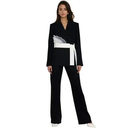 AKALIA Belted Blazer With Notched Lapel
