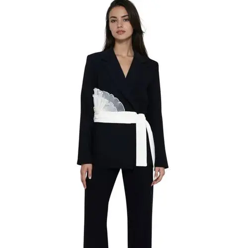 AKALIA Belted Blazer With Notched Lapel