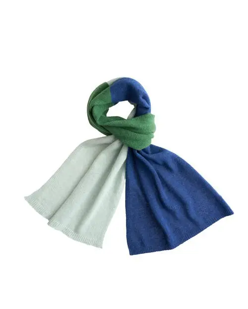 MONTICELLI CASHMERE Pure Cashmere Butter-soft Wide Scarf - Blues Combo
