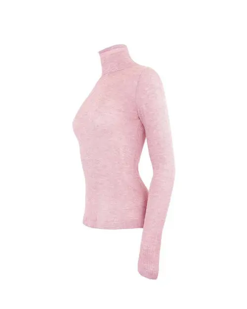 THEO THE LABEL Nomia Sheer Knit Turtleneck - Powder Puff