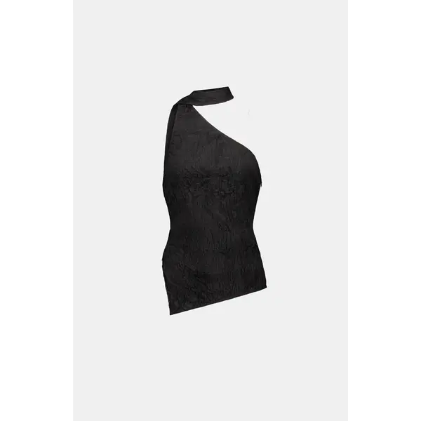 SAEMDI One-shoulder Scarf Top - Black