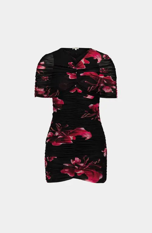 SAEMDI Floral Mini Mesh Dress