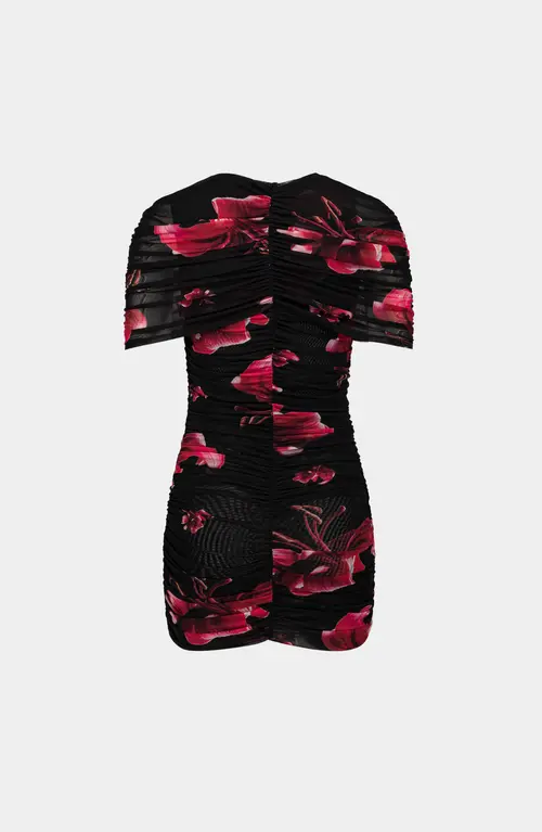 SAEMDI Floral Mini Mesh Dress