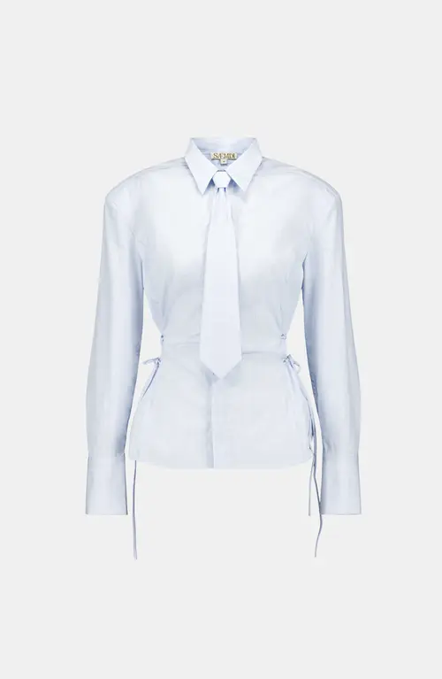 SAEMDI Faux Tie Shirt - Light Blue/white
