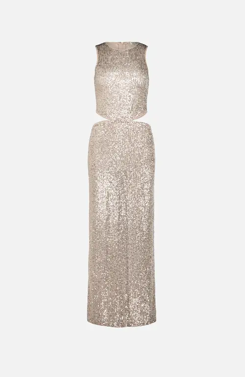 SAEMDI Sequin Maxi Dress With Cut-out - Beige/champagne