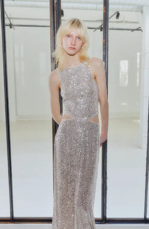 SAEMDI Sequin Maxi Dress With Cut-out