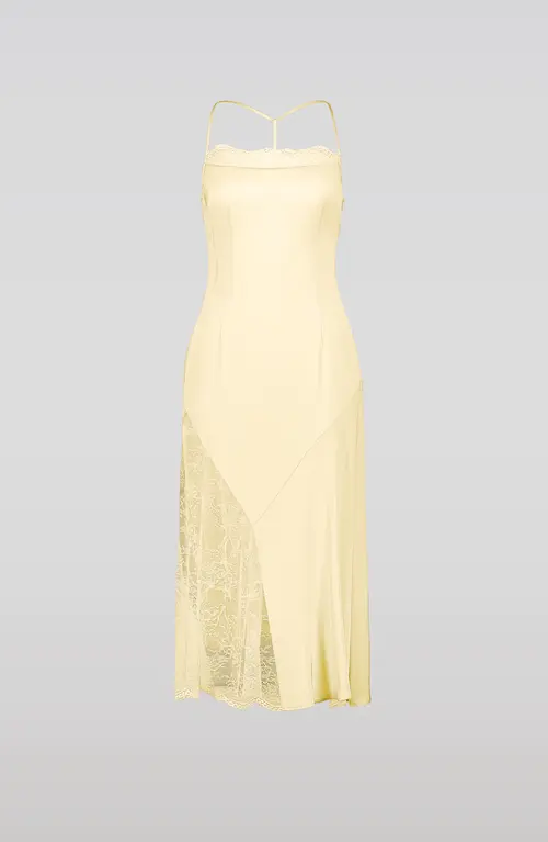 SAEMDI Lace Trim Midi Dress - Pastel Yellow