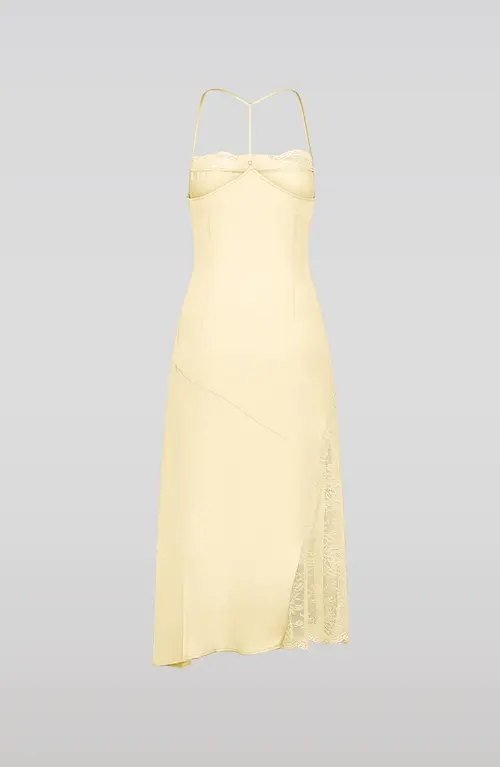 SAEMDI Lace Trim Midi Dress - Pastel Yellow
