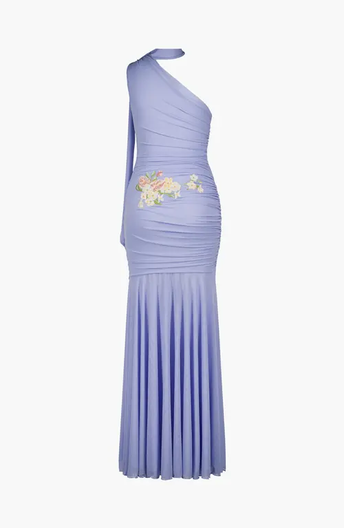 SAEMDI Embroidered One-shoulder Mesh Maxi Dress - Periwinkle