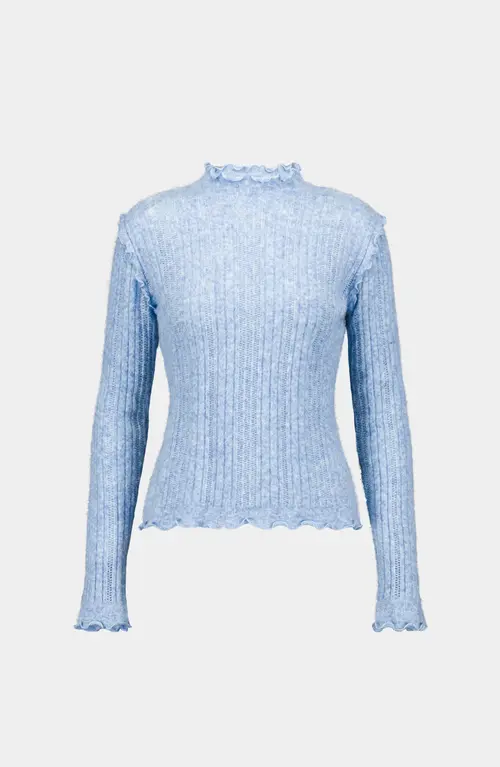 SAEMDI Frill Knit Top - Ice Blue