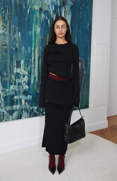 SAEMDI Deconstructed Rib Midi Skirt