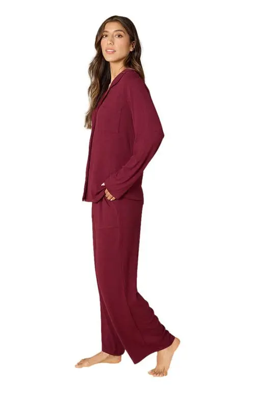 SOFTIES Aria Slim Notch Collar Pj Set - Cherry Cola