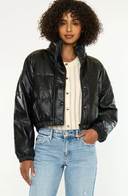 KANCAN Taylor Cropped Faux Leather Puffer Jacket - Black