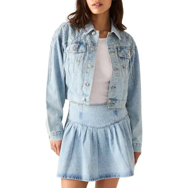 Steve Madden Rhinestone Fringe Denim Jacket