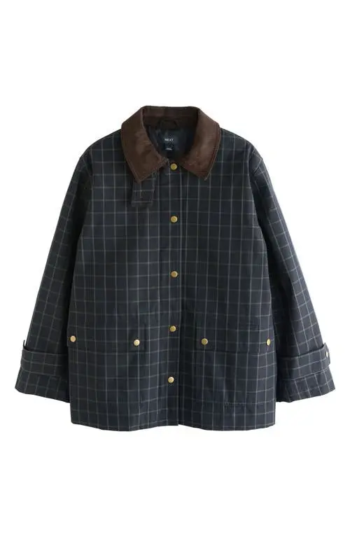 NEXT Check Patterned Waxed Jacket With Corduroy Collar