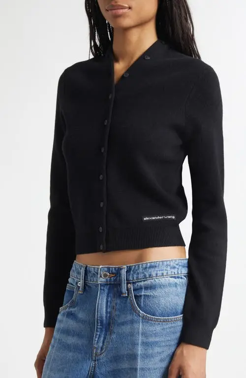 Alexander Wang Continuous Placket Crop Wool Blend Cardigan - Black