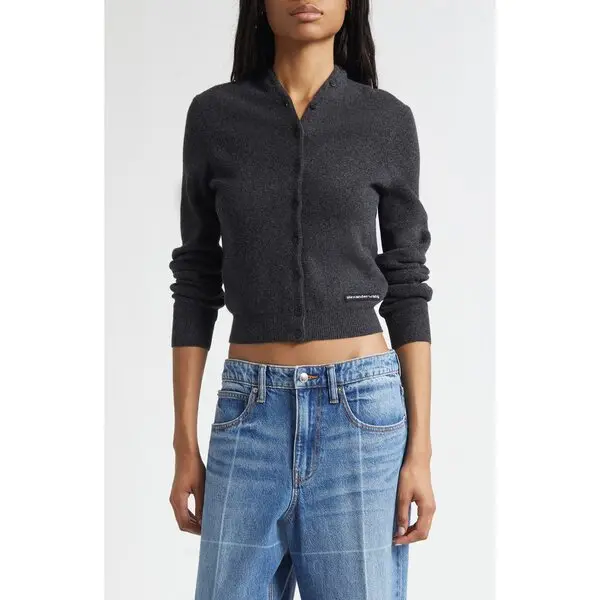 Alexander Wang Continuous Placket Crop Wool Blend Cardigan - Charcoal