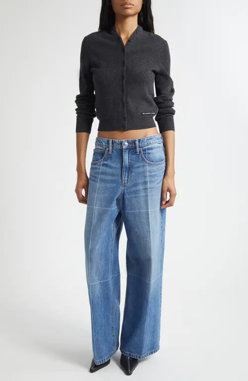 Alexander Wang Continuous Placket Crop Wool Blend Cardigan - Charcoal