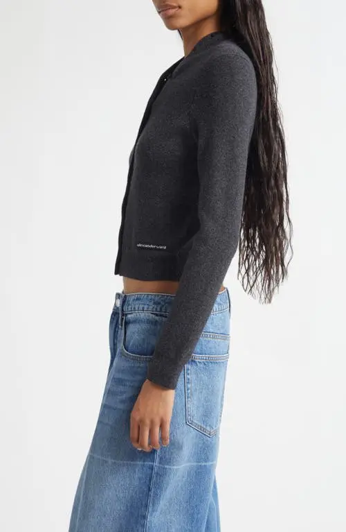 Alexander Wang Continuous Placket Crop Wool Blend Cardigan - Charcoal