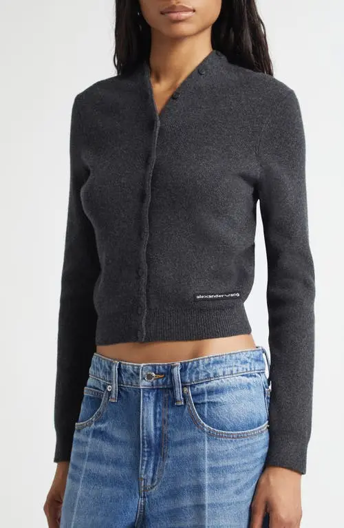Alexander Wang Continuous Placket Crop Wool Blend Cardigan - Charcoal