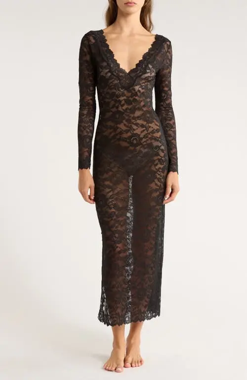 Natori Peony Lace Long Sleeve Gown - Black