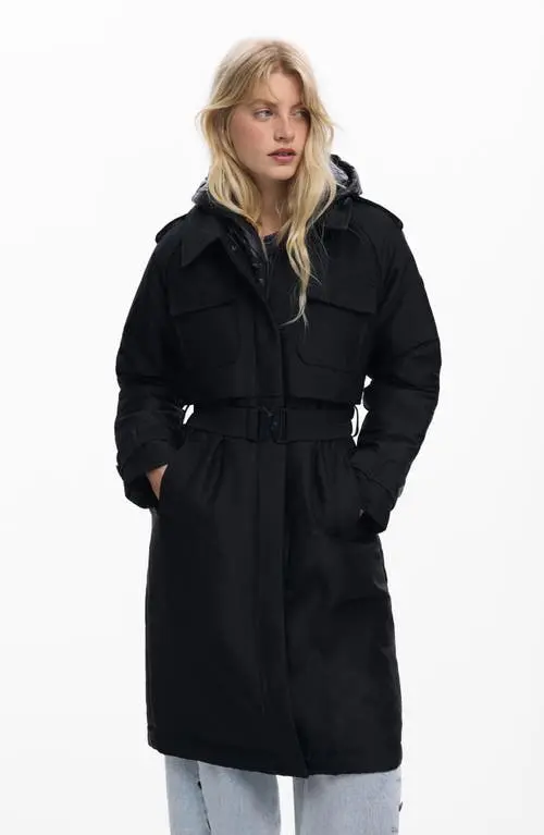 Desigual Padded Longline Trench Coat With Removable Hood