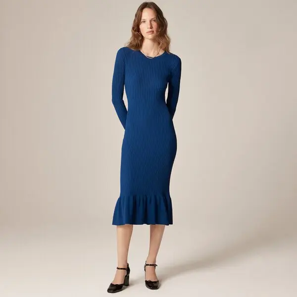 J. Crew Stretch Knit Sweater-dress With Ruffle Detail