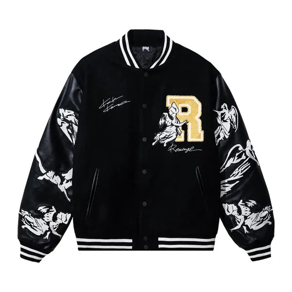 REVENGE Embroidered Varsity Jacket - Black