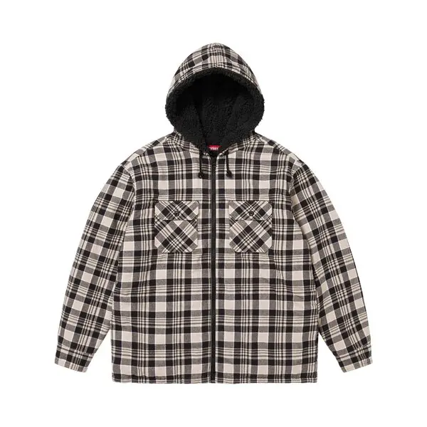 Supreme Lined Zip-up Hooded Flannel Shirt - Tan