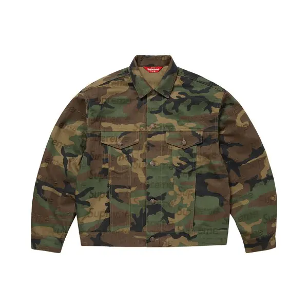 Supreme Jacquard Logos Denim Trucker Jacket - Green