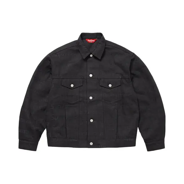 Supreme Jacquard Logos Denim Trucker Jacket - Black