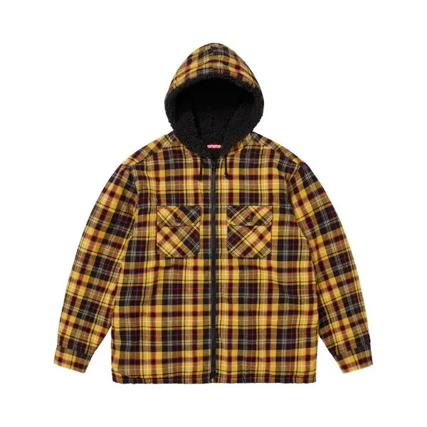 Supreme Lined Zip Up Hooded Flannel Shirt - Yellow