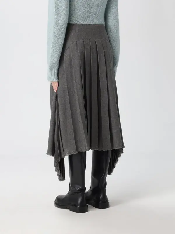 JIL SANDER Pleated Skirt With Raw Edge Hem - Grey