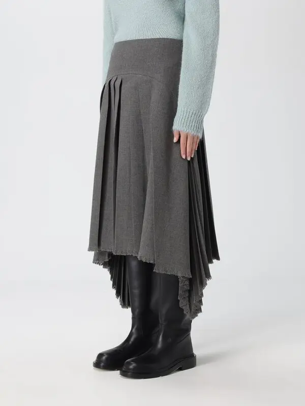 JIL SANDER Pleated Skirt With Raw Edge Hem - Grey