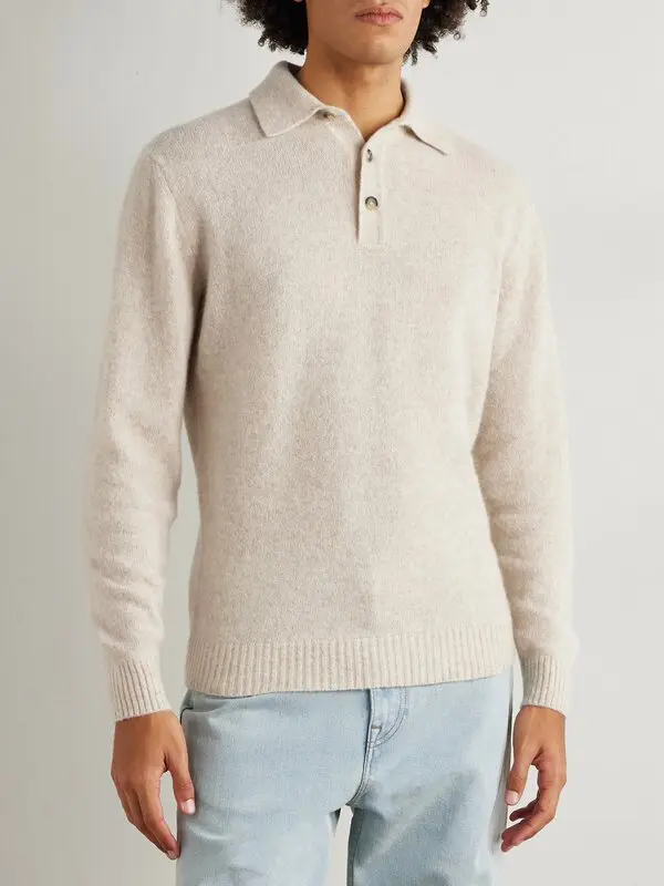 Thom Sweeney Brushed Cashmere-blend Polo Shirt