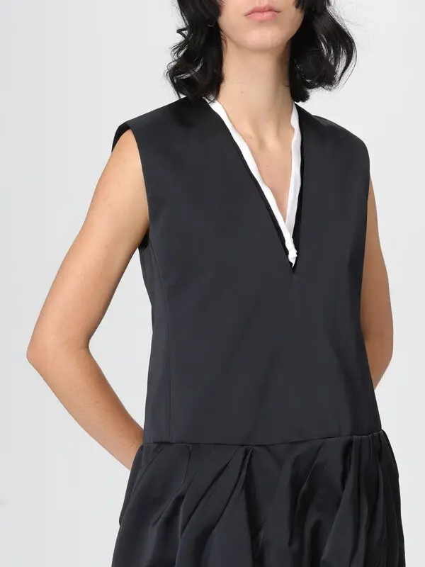 JIL SANDER Sleeveless V-neck Gathered Dress