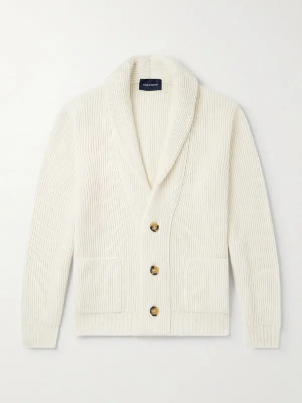 Thom Sweeney Shawl-collar Ribbed Wool Cardigan