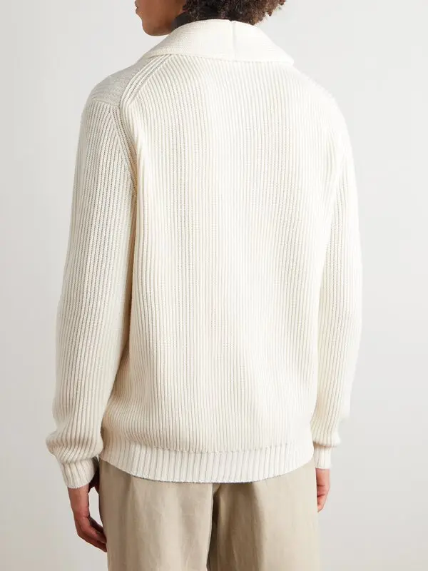 Thom Sweeney Shawl-collar Ribbed Wool Cardigan
