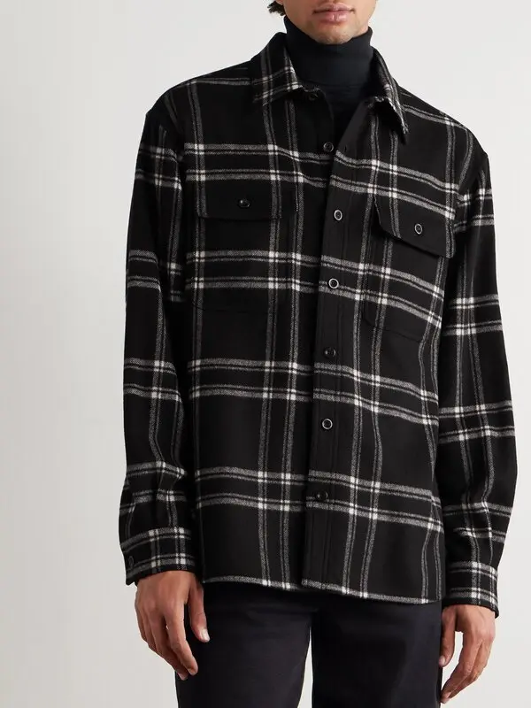Ralph Lauren Purple Label Gable Checked Wool-flannel Shirt - Black