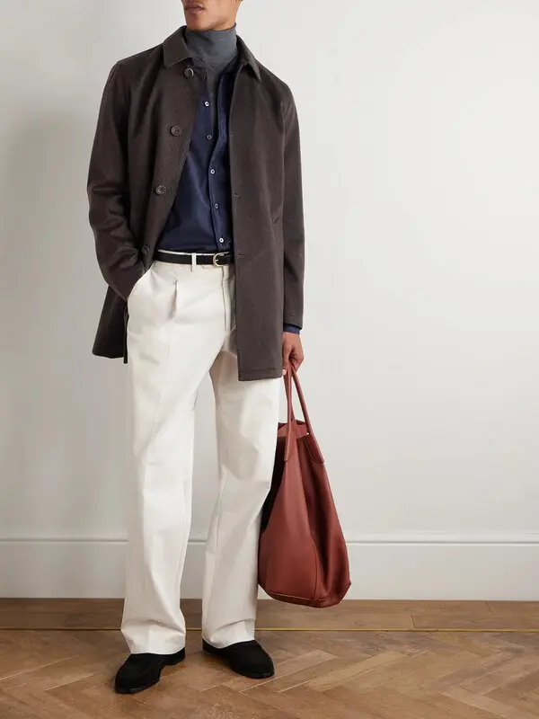 Rubinacci Suede-trimmed Brushed Cashmere Coat