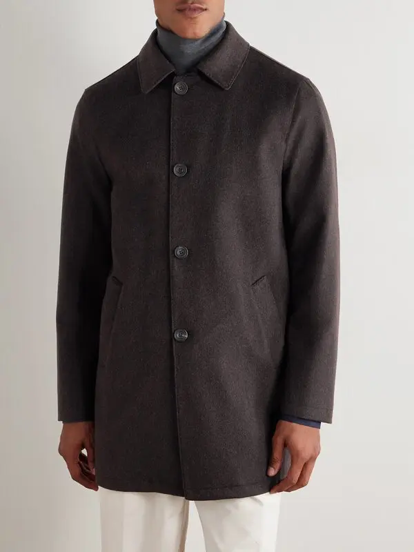 Rubinacci Suede-trimmed Brushed Cashmere Coat