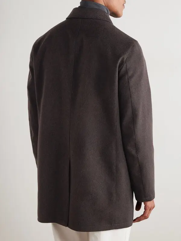 Rubinacci Suede-trimmed Brushed Cashmere Coat